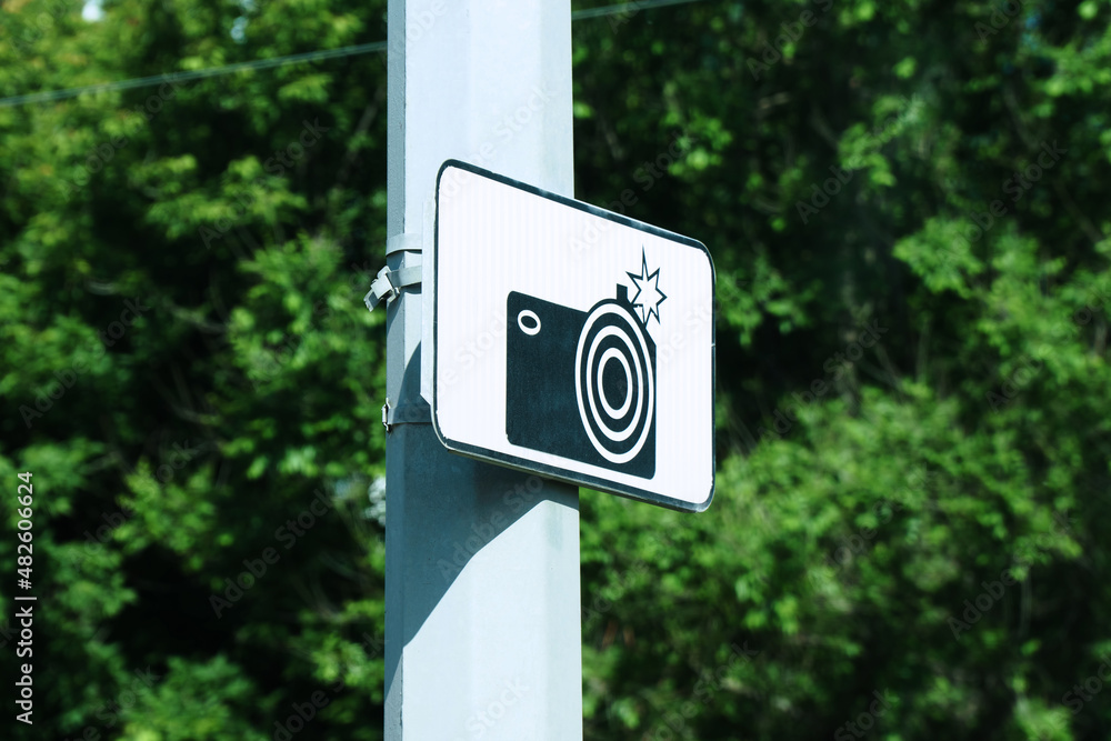 Road sign photo and video fixation on a pole by the road Stock Photo ...