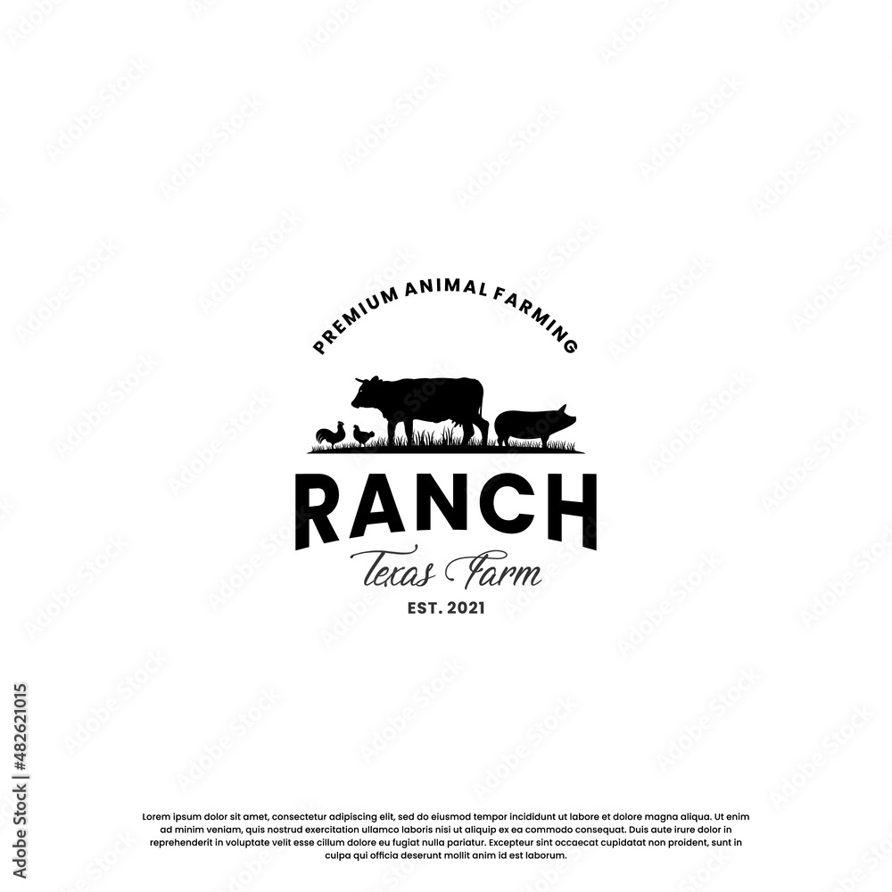 ranch and farm logo design vintage. livestock logo retro. Stock Vector ...