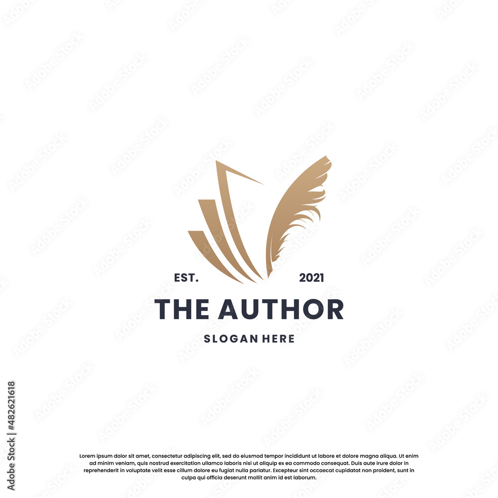 classic writer logo design. author logo feather with book combination ...
