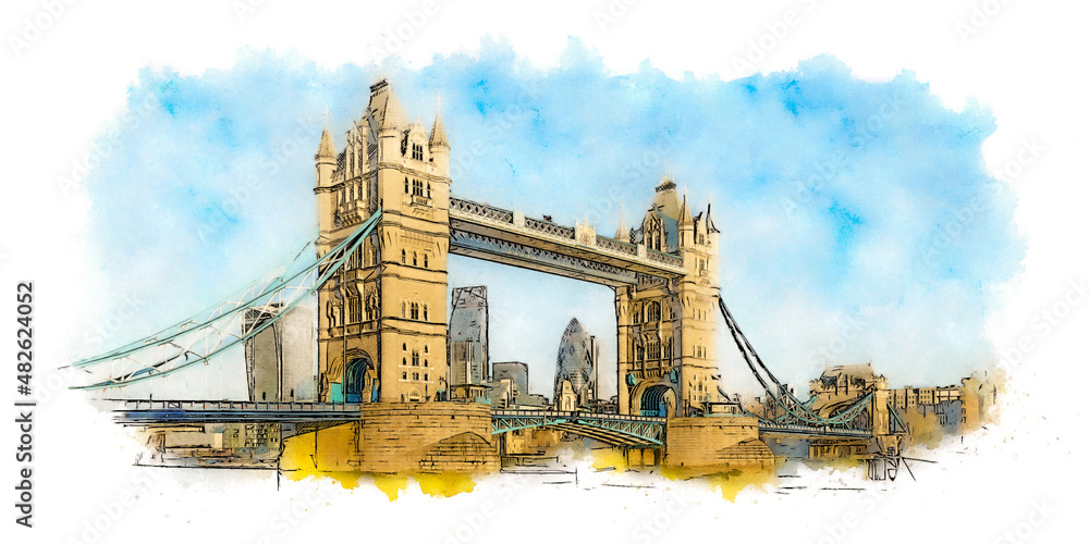 London Bridge Drawing Sketch Tower Bridge Stock Illustrations