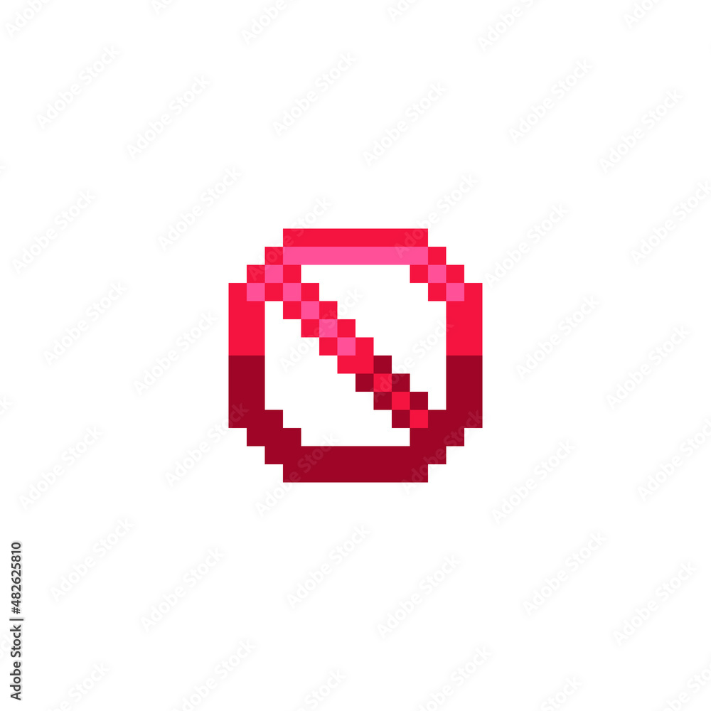 Prohibition sign pixel art icon. Stop sign, cartoon style, isolated ... Prohibition sign pixel art icon. Stop sign, cartoon style, isolated ...