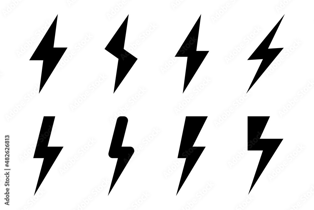 Power icon. Lightning bolt icons set. Thunderbolt sign vector. Charge ...