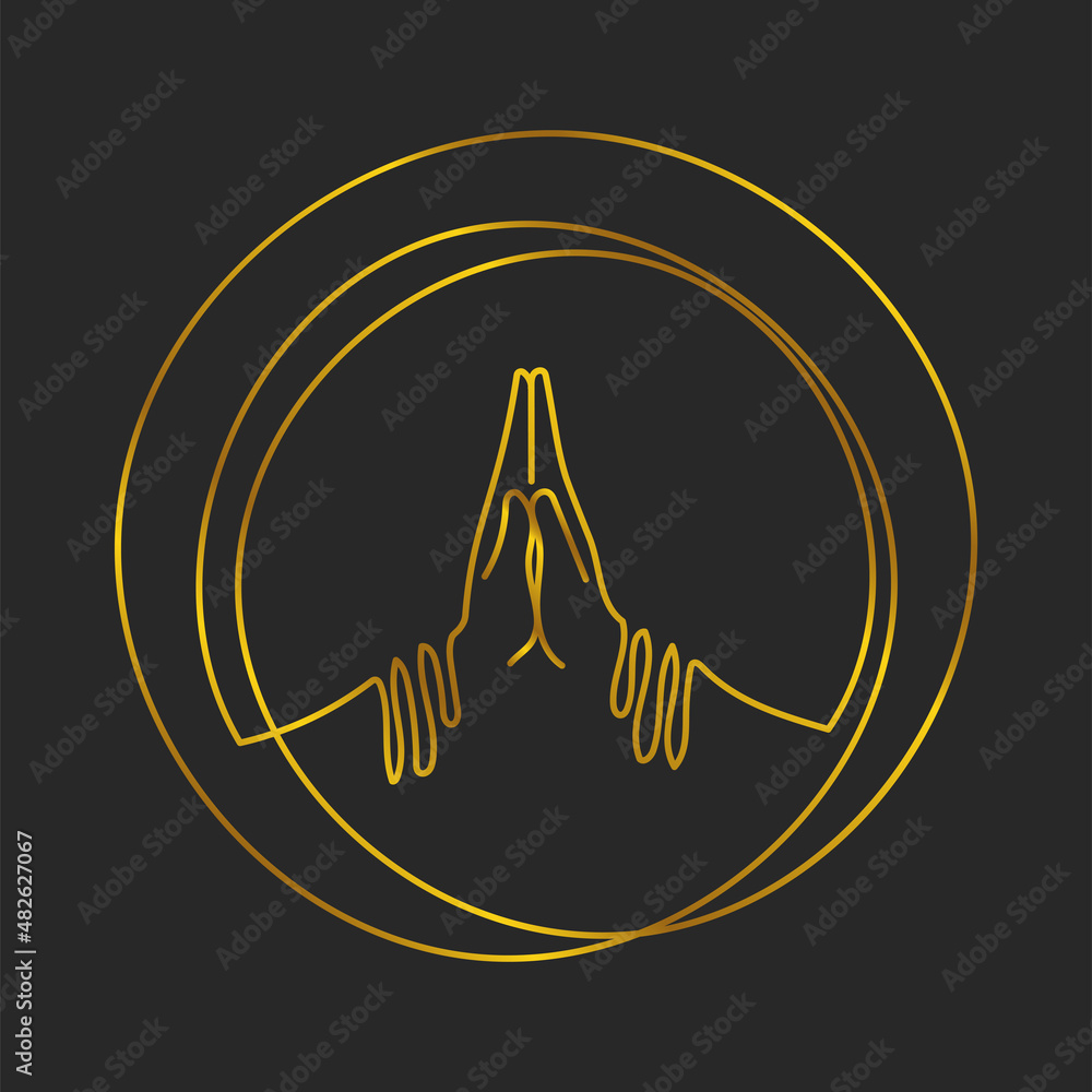 Namaste sign, golden line art Stock Vector | Adobe Stock