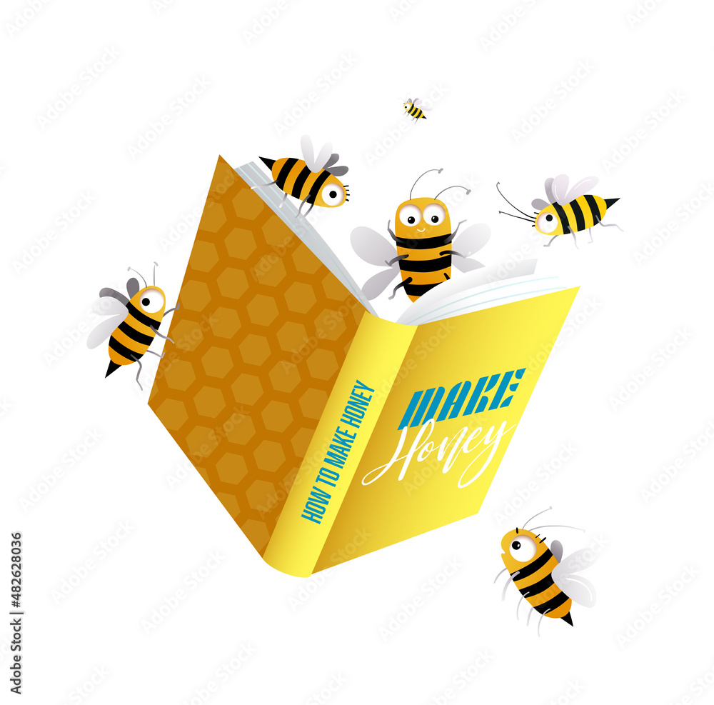 Bees or Honeybees reading a book about how to make honey. Cute ...