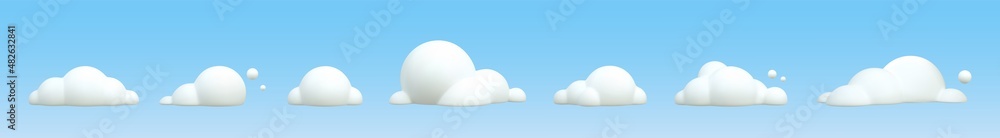 3d render set cartoon clouds on blue background. Various white cloud ...