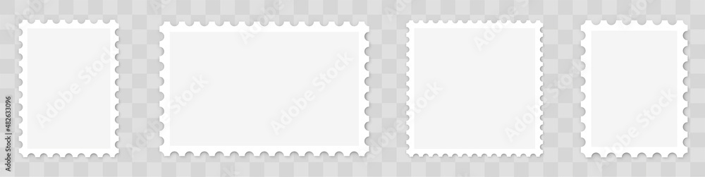 Postage stamp set. Mockup postage stamps with shadow. Blank postage ...