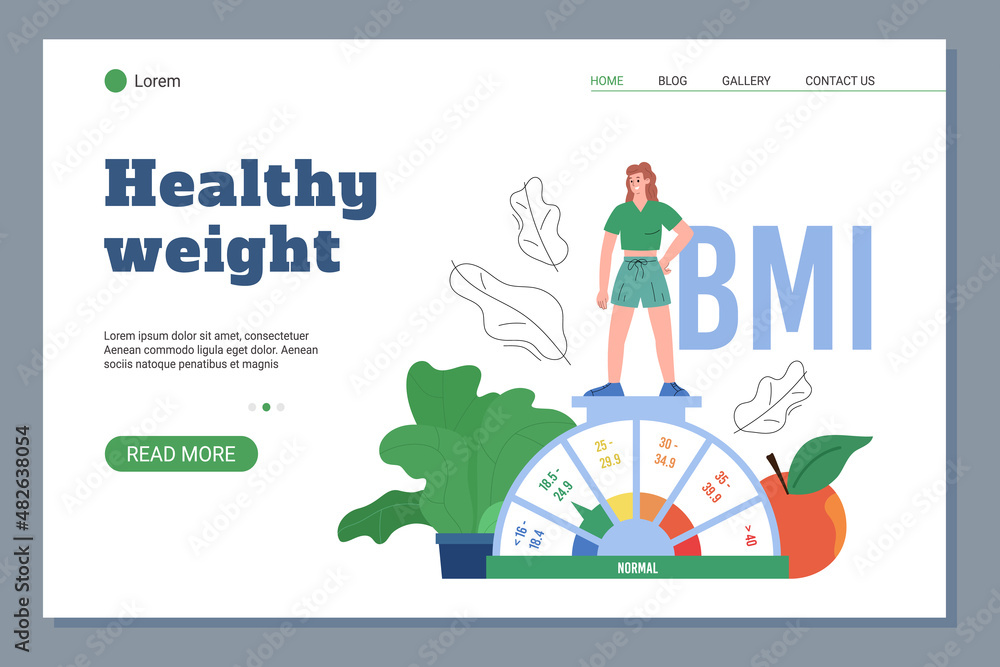 Healthy weight and BMI concept of web banner, flat cartoon vector ...