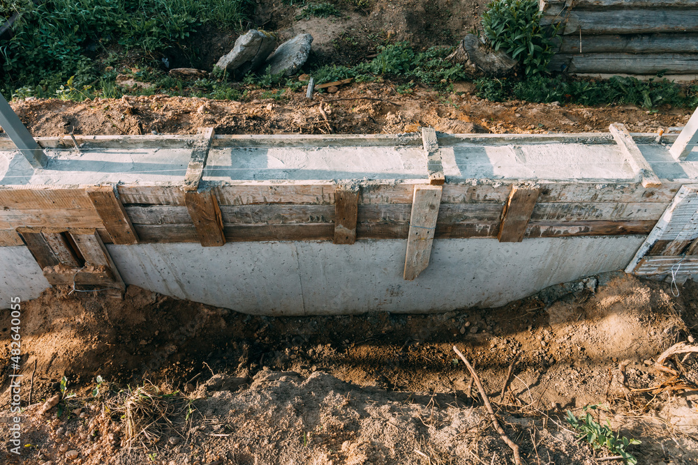 Timber formwork with metal reinforcement with pour concrete and ...
