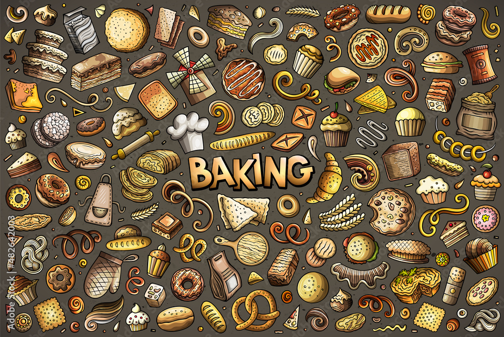 Cartoon set of bakery theme items, objects and symbols Stock Vector ...