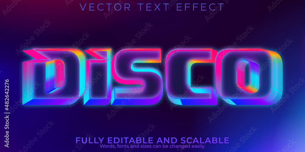 Disco text effect, editable neon and club text style Stock Vector ...