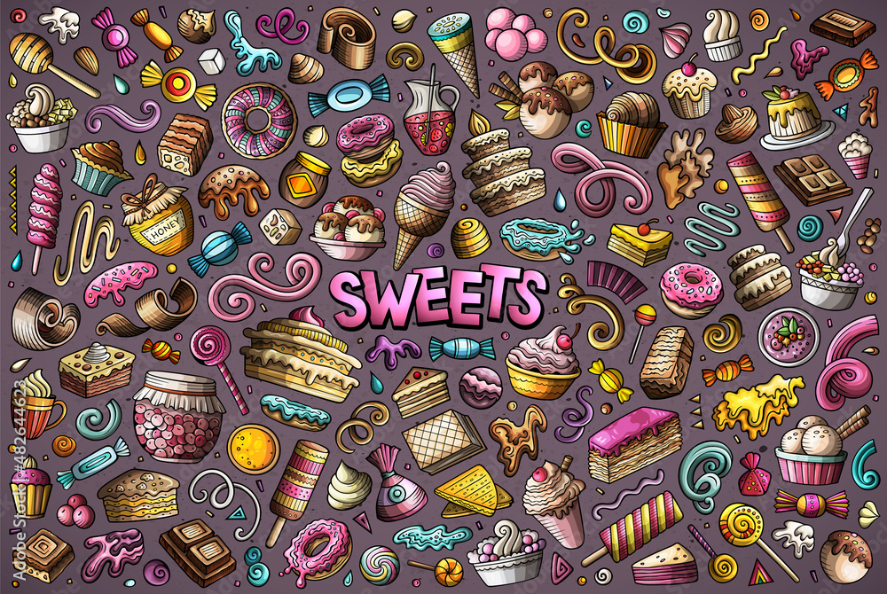 Cartoon set of Sweets theme items, objects and symbols Stock Vector ...