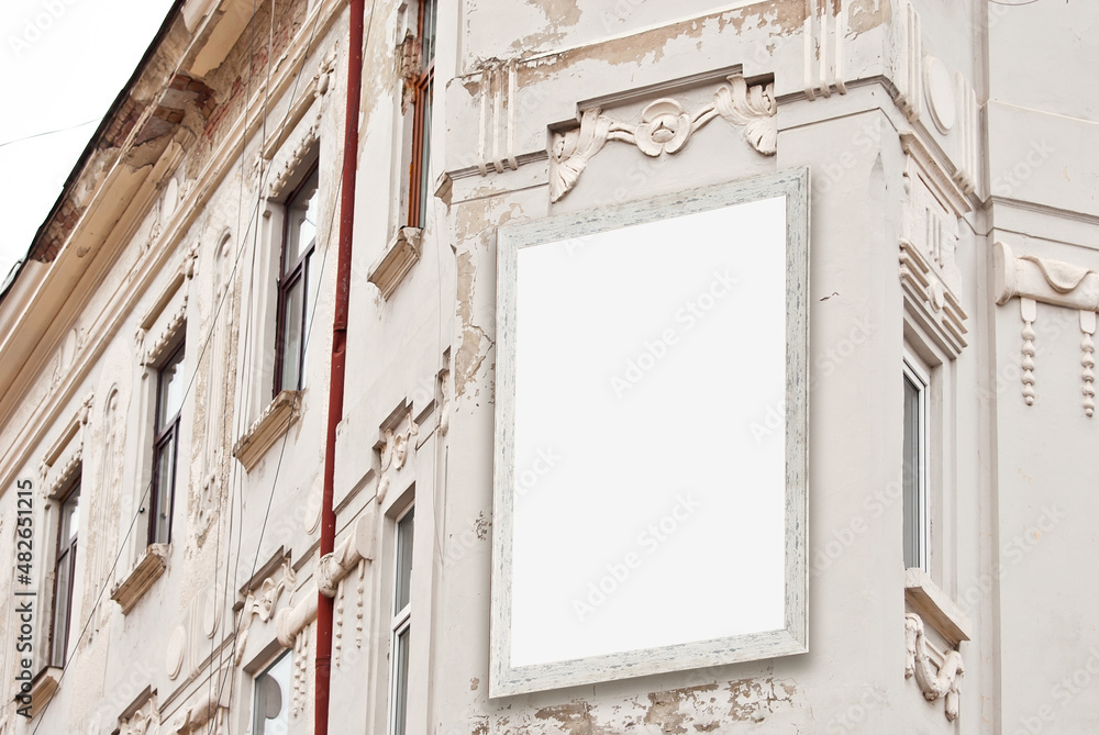 Rectangular sign on the building. Copy space and space for text. Mockup ...