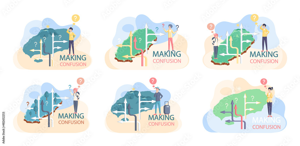 Making confusion. Doubts person surrounded by question marks. Questions ...