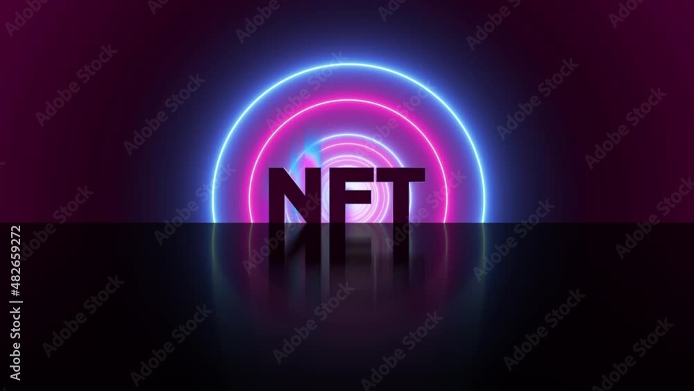 NFT non fungible token neon concept with Abstract background, circle ...