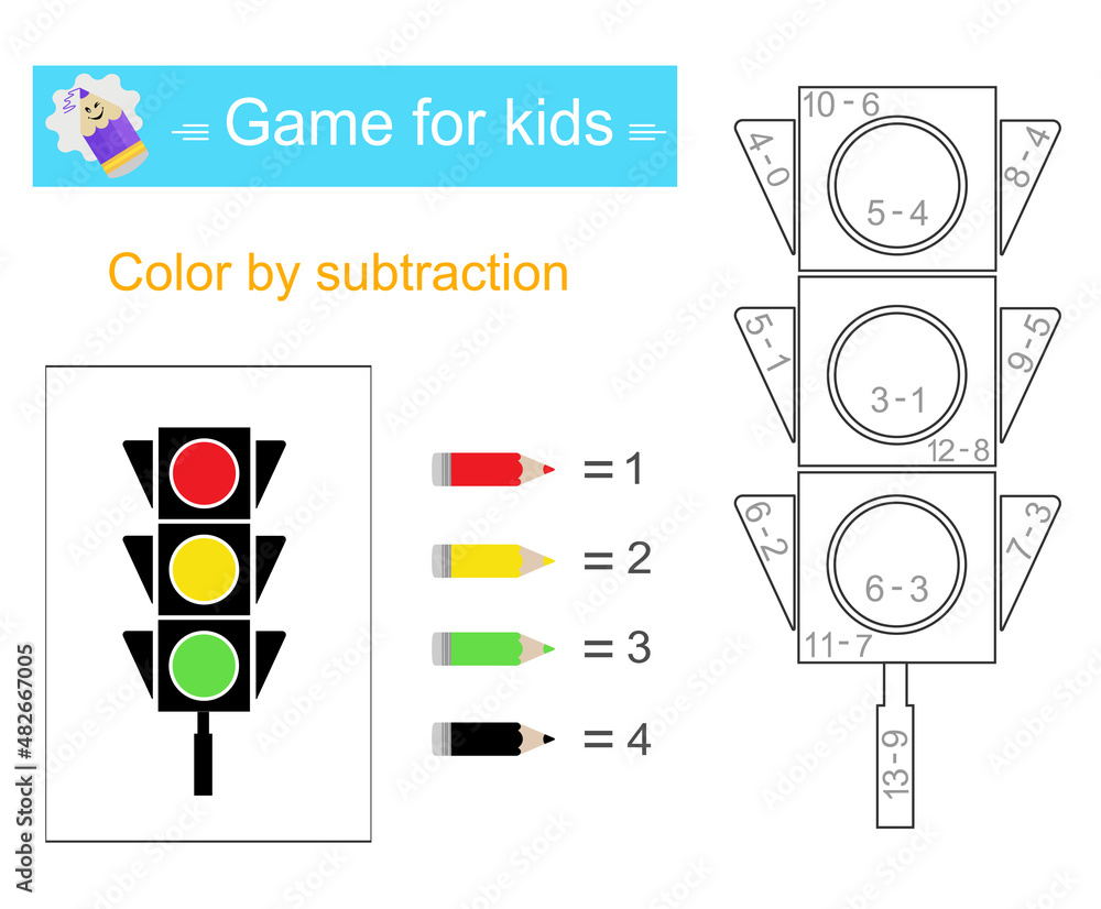 Color by subtraction. Math activity for kids. Developing numeracy ...
