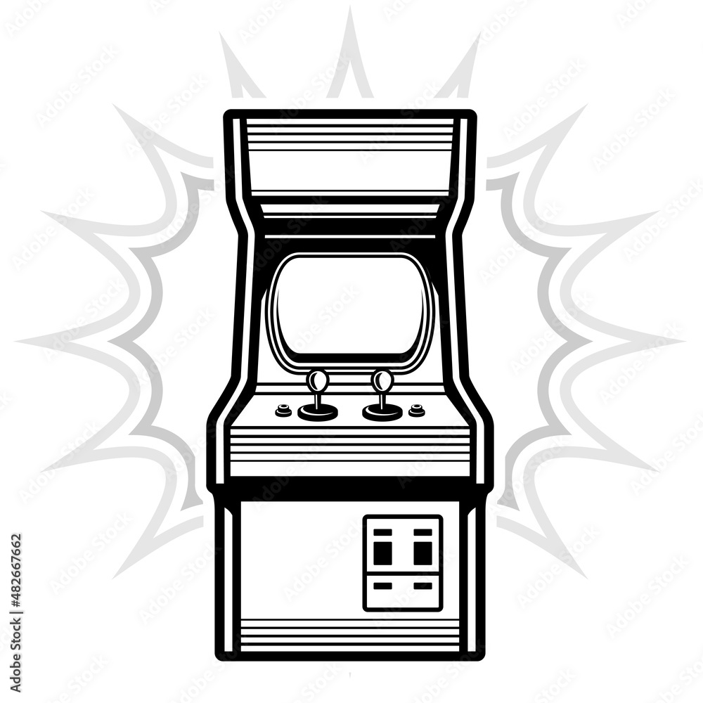 Retro arcade game machine, 1980s gaming machine, front view, vector ...