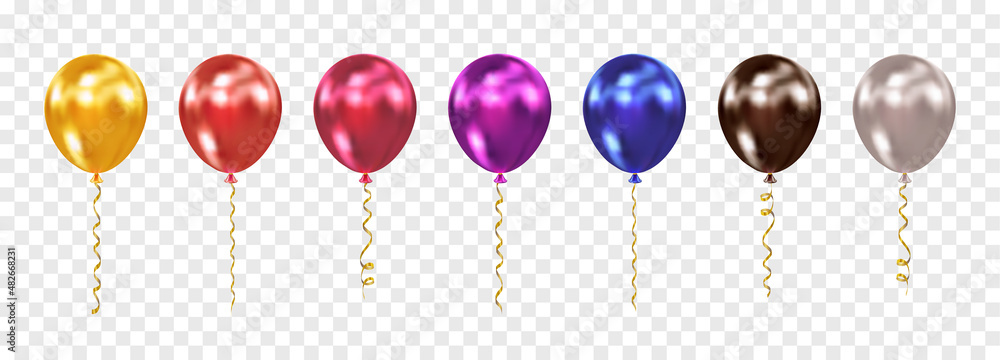 Realistic metallic balloon set isolated on transparent background ...