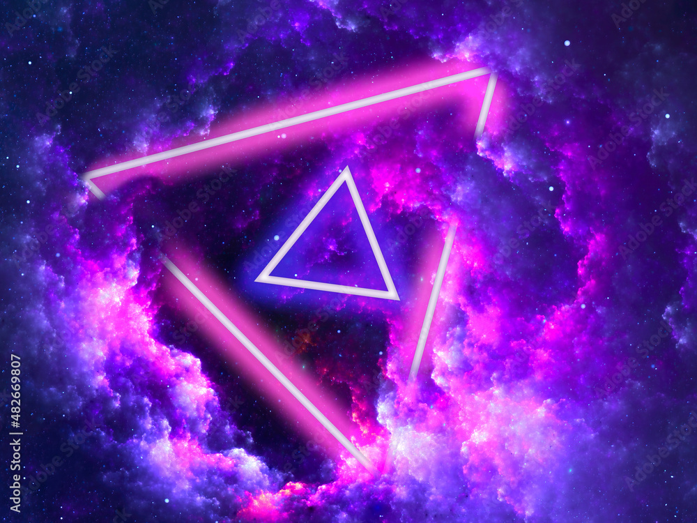 Esoteric background with neon lights and starry sky - 3d illustration ...