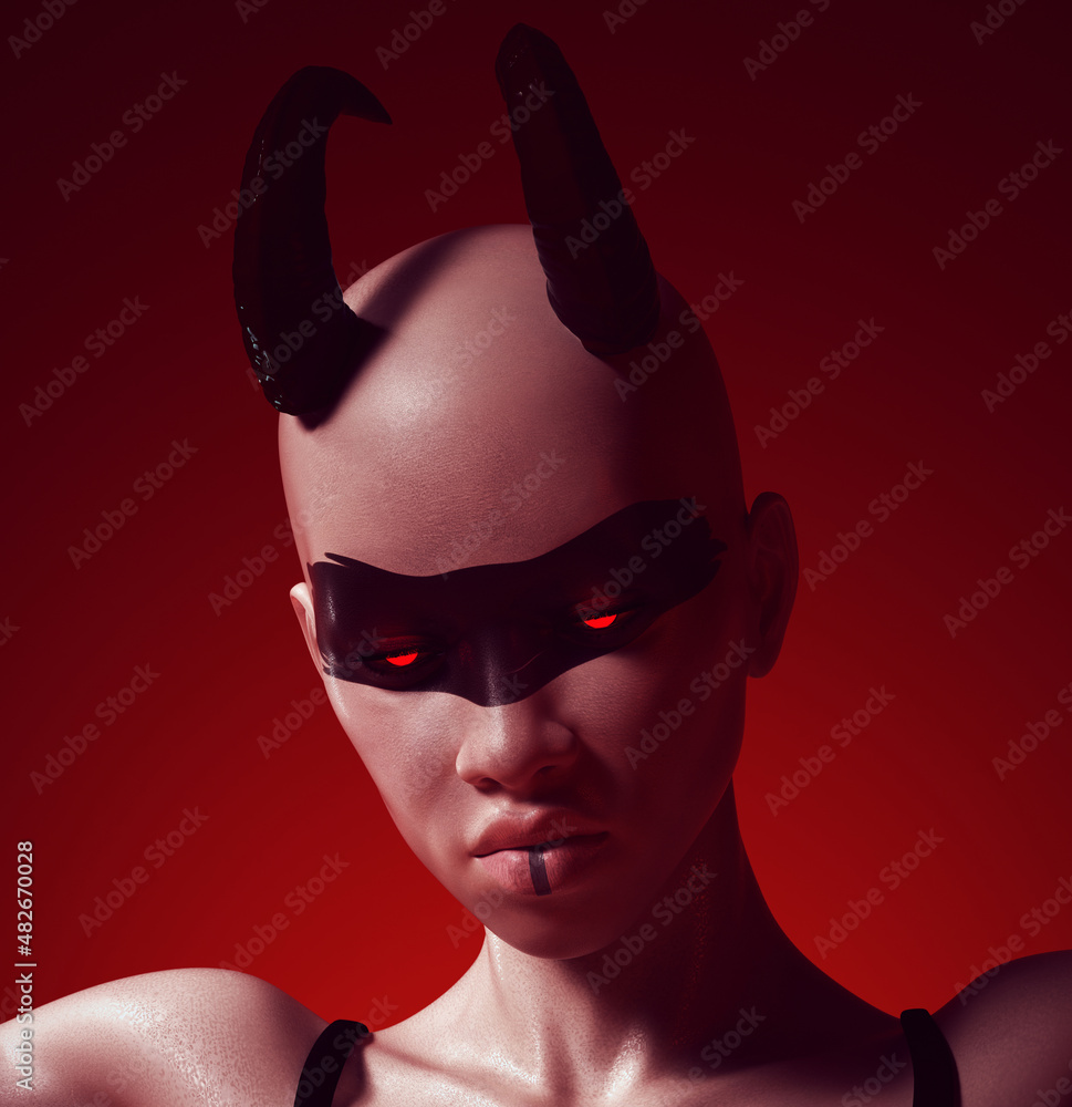 Devil Woman Horned Fallen Angel Female Demon Beast Black Strip Face ...