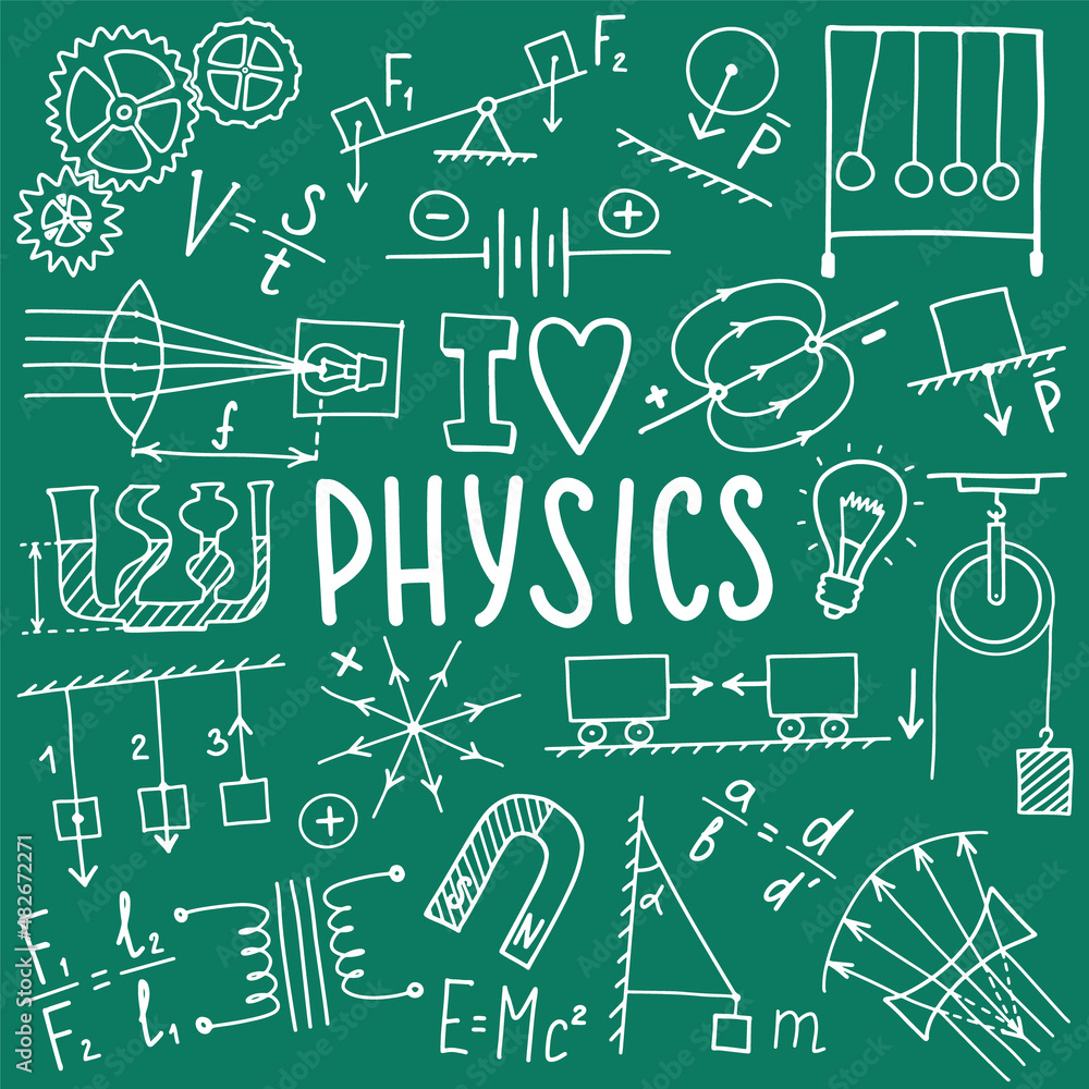 Phisics symbols icon set. Science subject doodle design. Education and ...