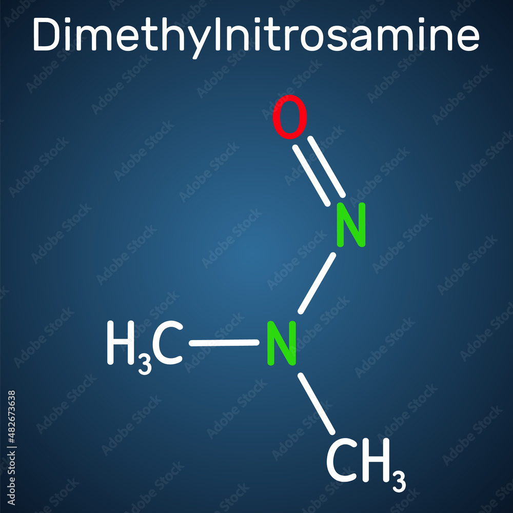 N-Nitrosodimethylamine, NDMA, dimethylnitrosamine, DMN molecule. It is ...