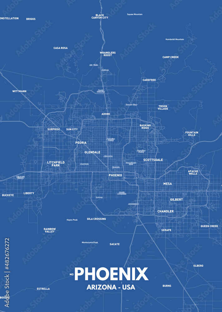 Poster Phoenix - Arizona map. Phoenix - Arizona road map. Illustration ...