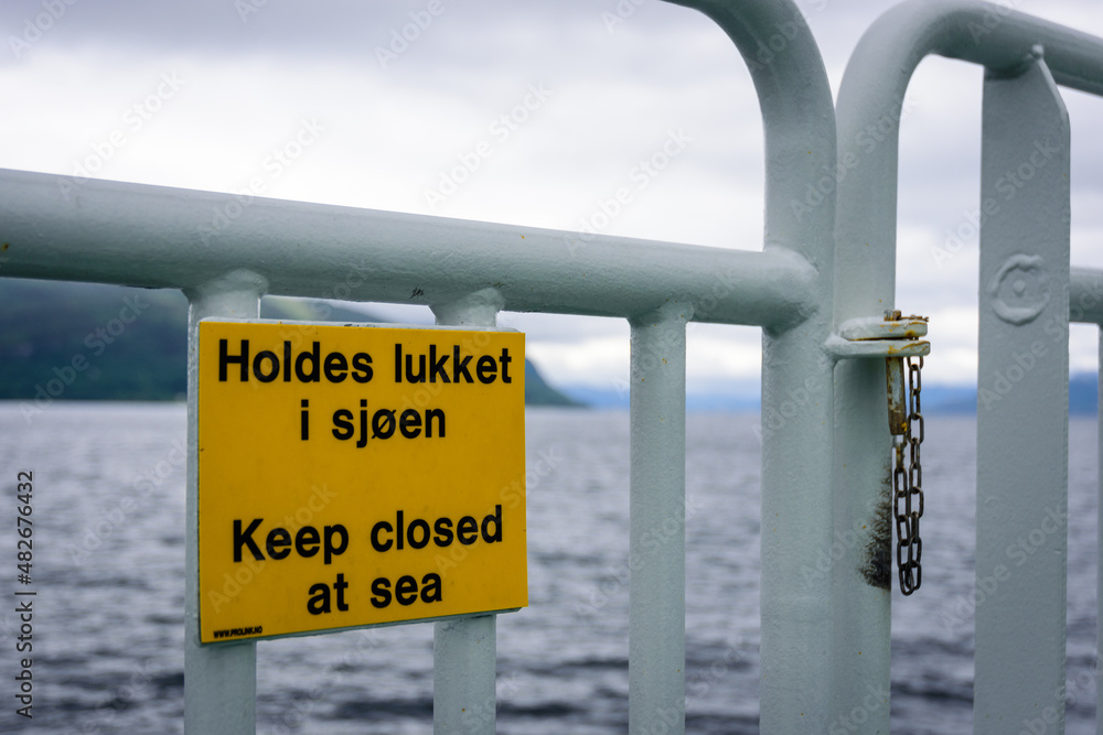 safety sign "keep closed at sea" on board the ferry Stock Photo | Adobe ...