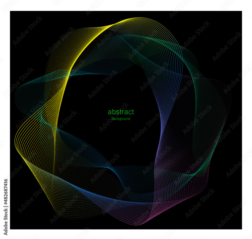 Wave circle line and curve pattern flowing in blue green color isolated ...