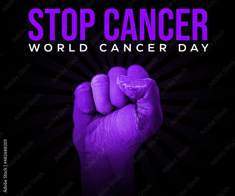 Stop Cancer Background with Purple Fist and Text. World Cancer Day ...