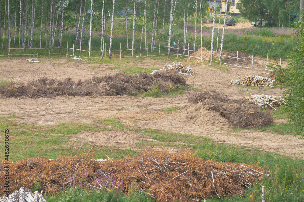 Deforestation and deforesting for the construction of a house on a ...