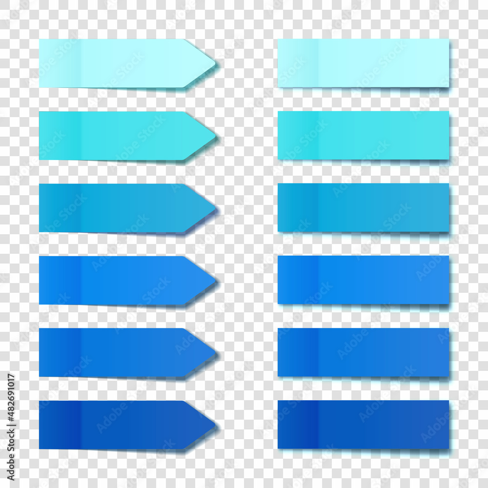 Realistic blue sticky notes collection. Arrow flag tabs. Post note ...