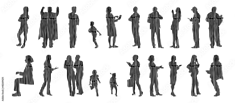 Vector illustration, Outline silhouettes of people, Contour drawing ...