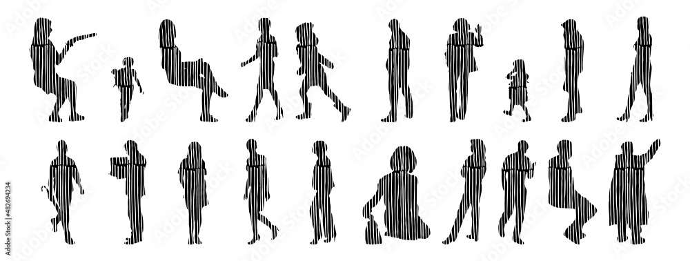 Vector illustration, Outline silhouettes of people, Contour drawing ...