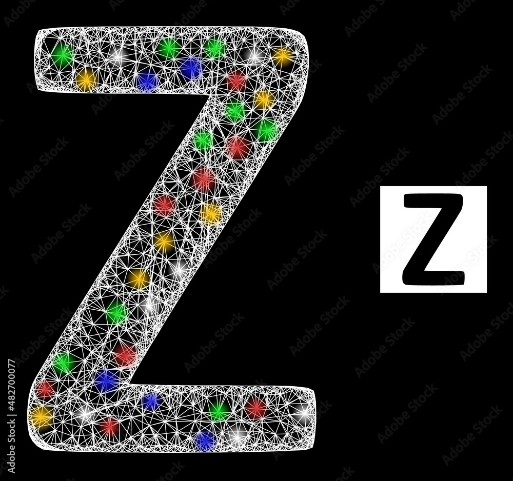 Glare net Zeta Greek symbol with vibrant flash nodes. Illuminated ...
