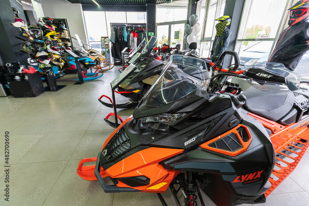 Rostov-on-Don, Russia - May 6, 2021: New BRP snowmobiles of 2022 model ...