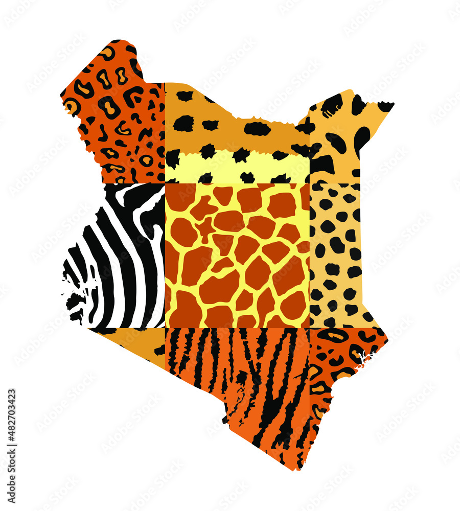 Kenya map animal print vector silhouette illustration isolated white ...