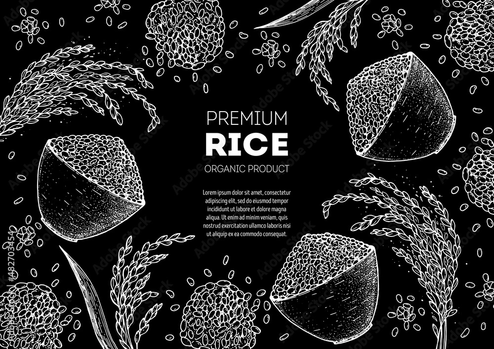 Rice hand drawn vector illustration. Bag of rice sketch. Packaging ...