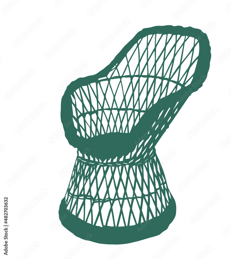 Wooden wicker chair vector silhouette illustration isolated on white ...