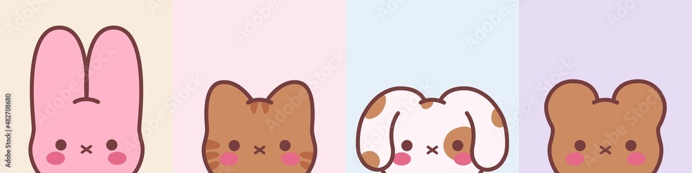 Collection of cute animals hand drawn on pastel color background ...