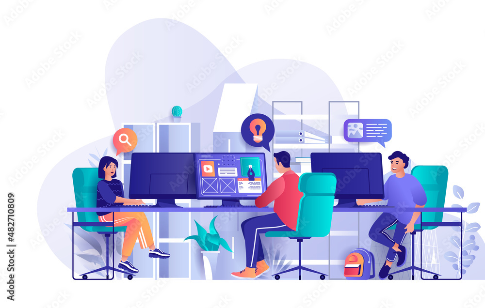 Designers agency concept in flat design. Creative team working together ...