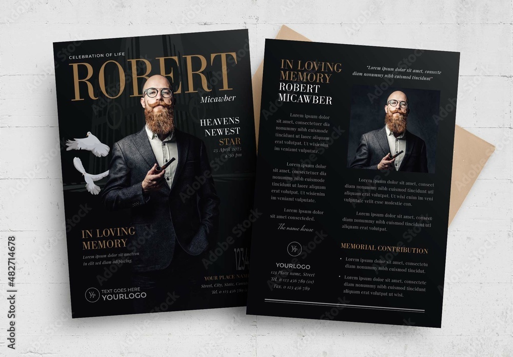 Magazine Style Funeral Program Obituary Flyer Poster Stock Template ...
