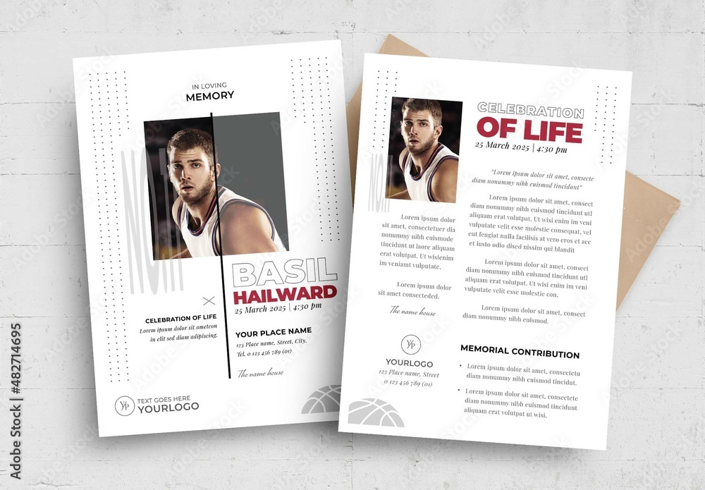 Modern Basketball Sports Themed Funeral Program Obituary Layout Stock ...
