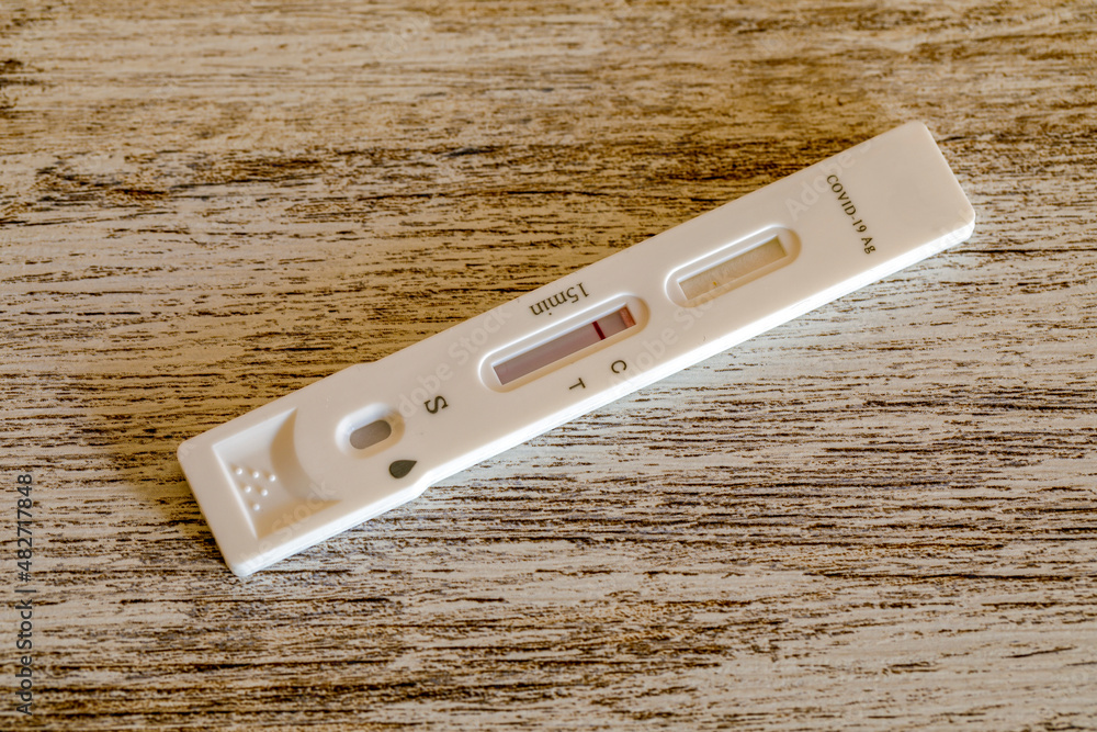Covid-19 antigen test kit on a table, Tested for Covid-19 with a nasal ...