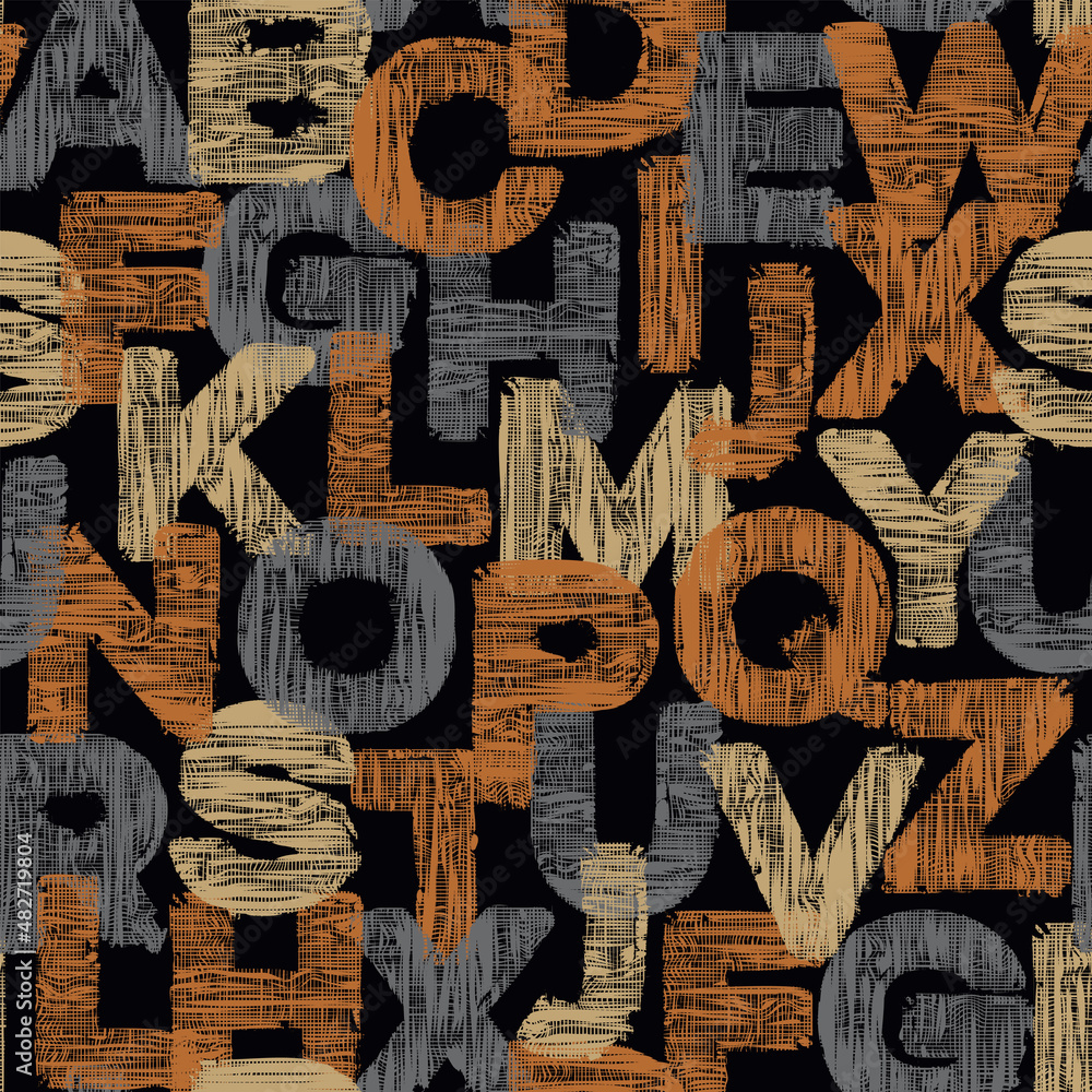 Color seamless pattern of English letters with textile texture on a ...