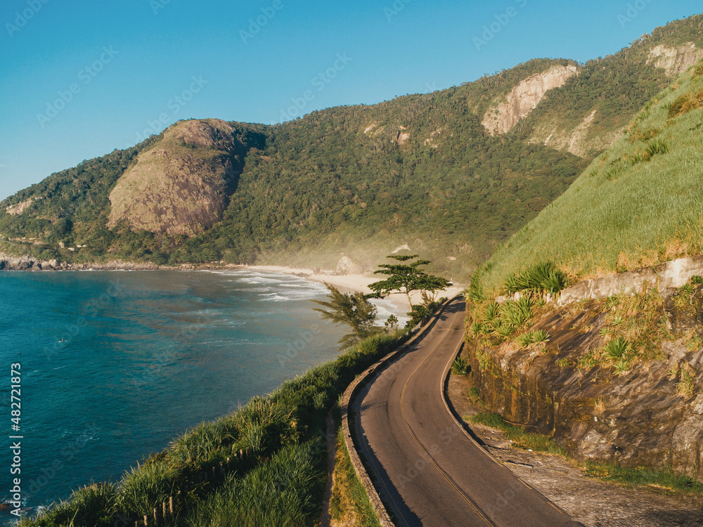Aerial view of Prainha Beach, a paradise in the west side of Rio de ...