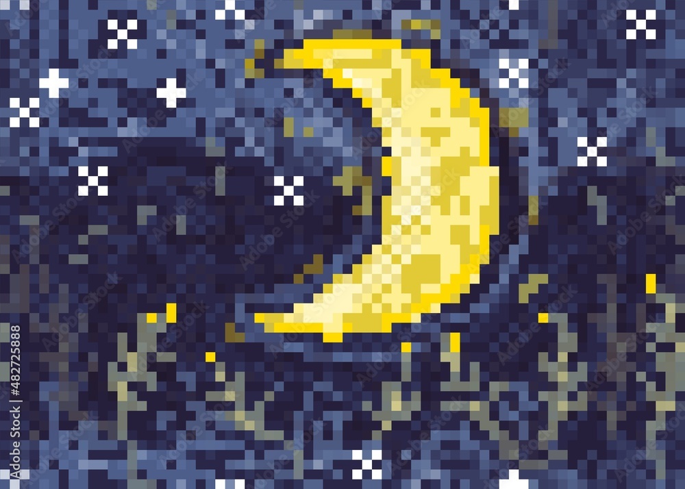 Pixel art moon. Beautiful vintage drawing. Seamless texture. Stock ...