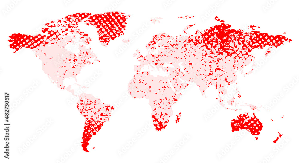 Grunge world map with cracks and scuffs, design flat style vector ...