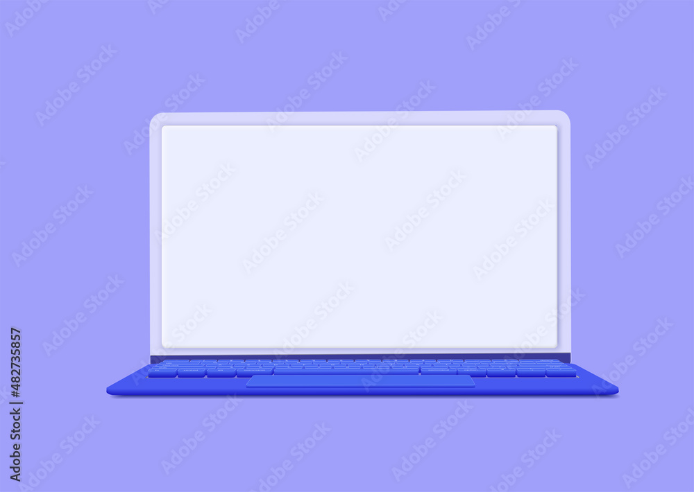 3d laptop layout in the open position, front view with white screen ...