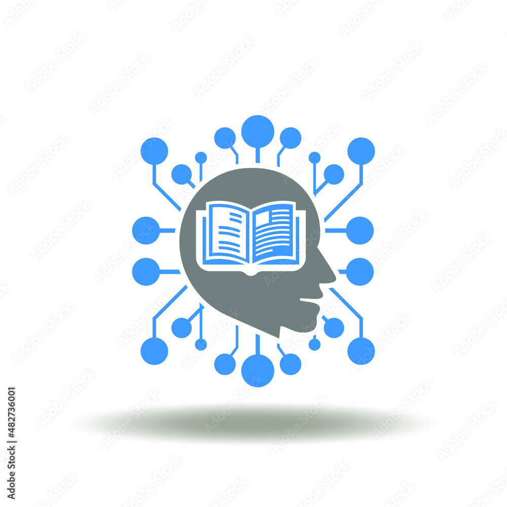 Vector illustration of human head with book and circuit structure. Icon ...
