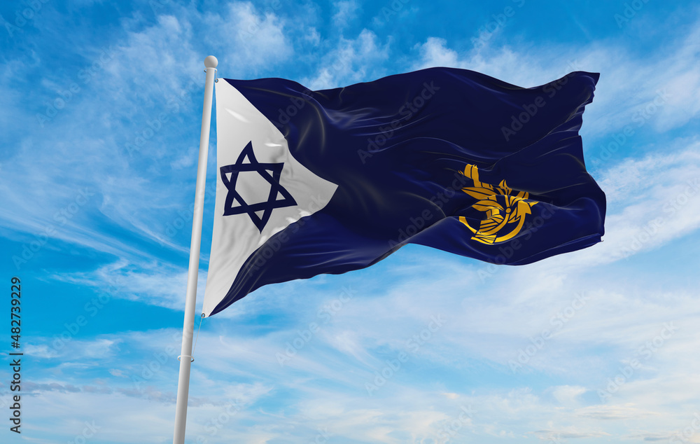 flag of Navy Commander in Chief at Sea , Israel at cloudy sky ...